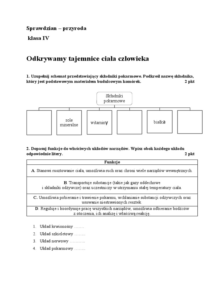 Sprawdzian Przyroda | PDF