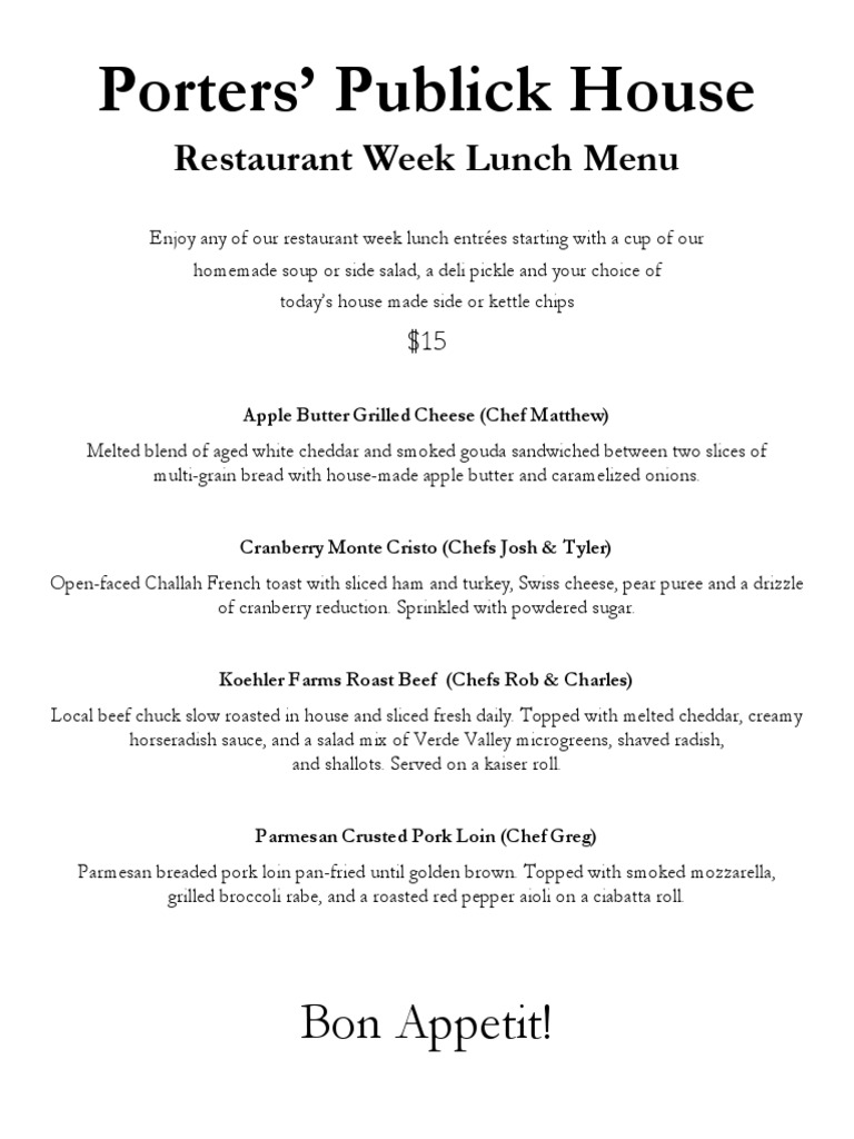 2023 Porters Winter Lunch Menu | PDF
