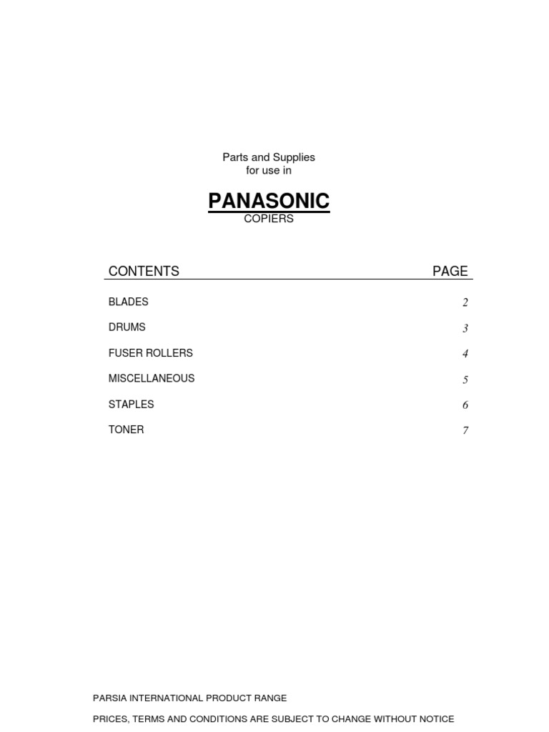 Panasonic Copier Parts Catalog | PDF