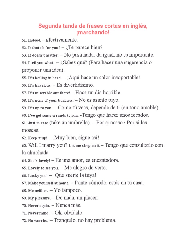 Frases Cortas en Inglés y Español | PDF