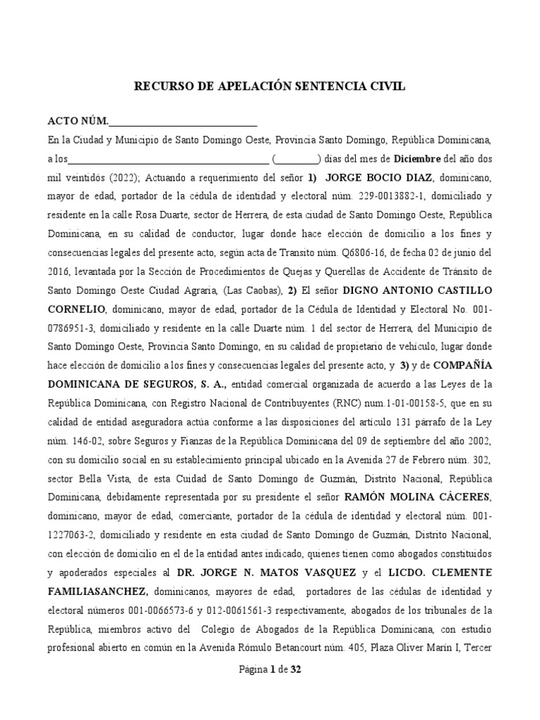 Recurso de Apelación Sentencia Civil | PDF | Debido al proceso | Sentencia (ley)