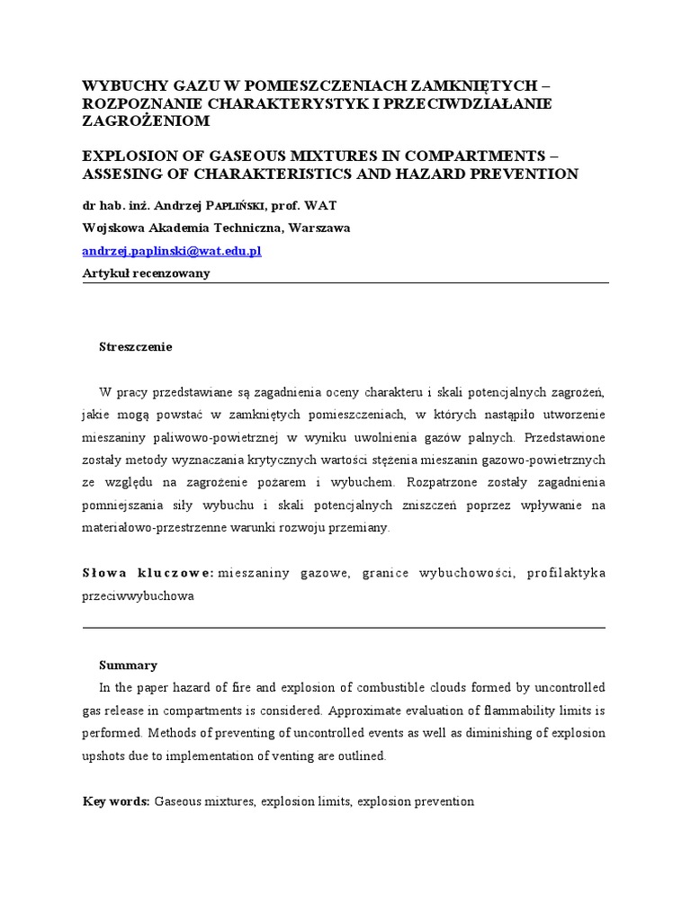 Wybuchy Gazu W Pomieszczeniach Zamk | PDF
