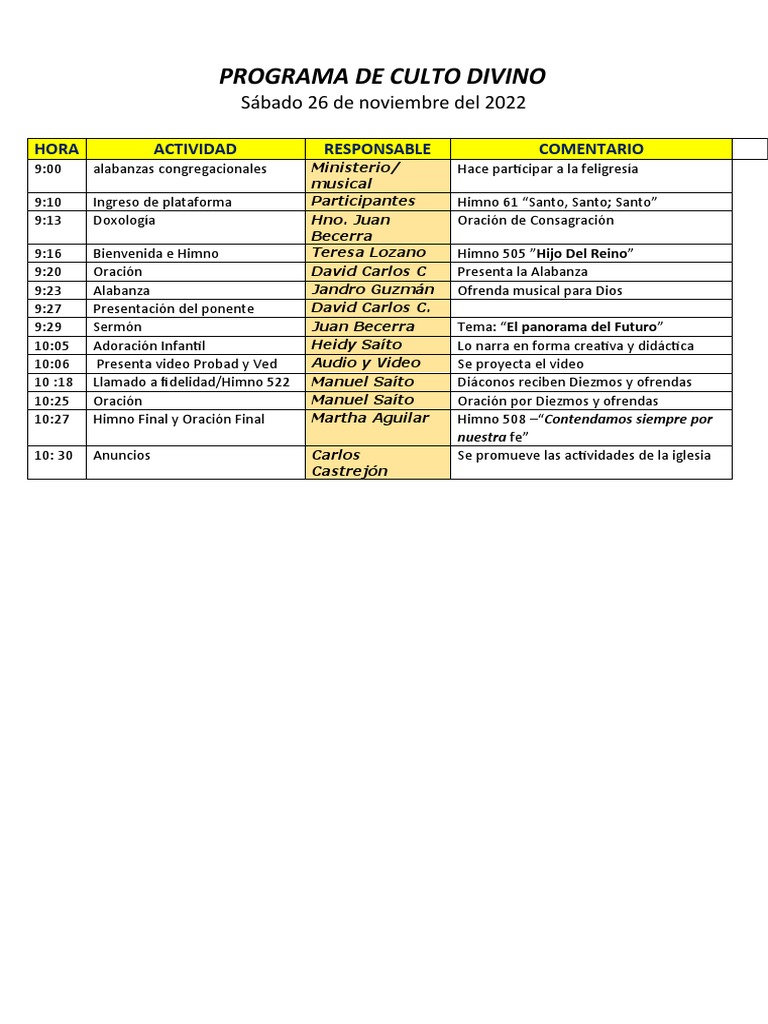 Programa de Culto Divino | PDF