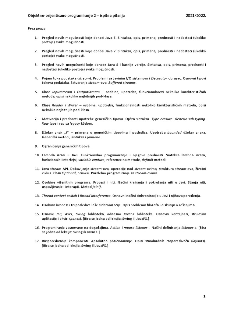 OOP2 2021-2022 IspitnaPitanja | PDF