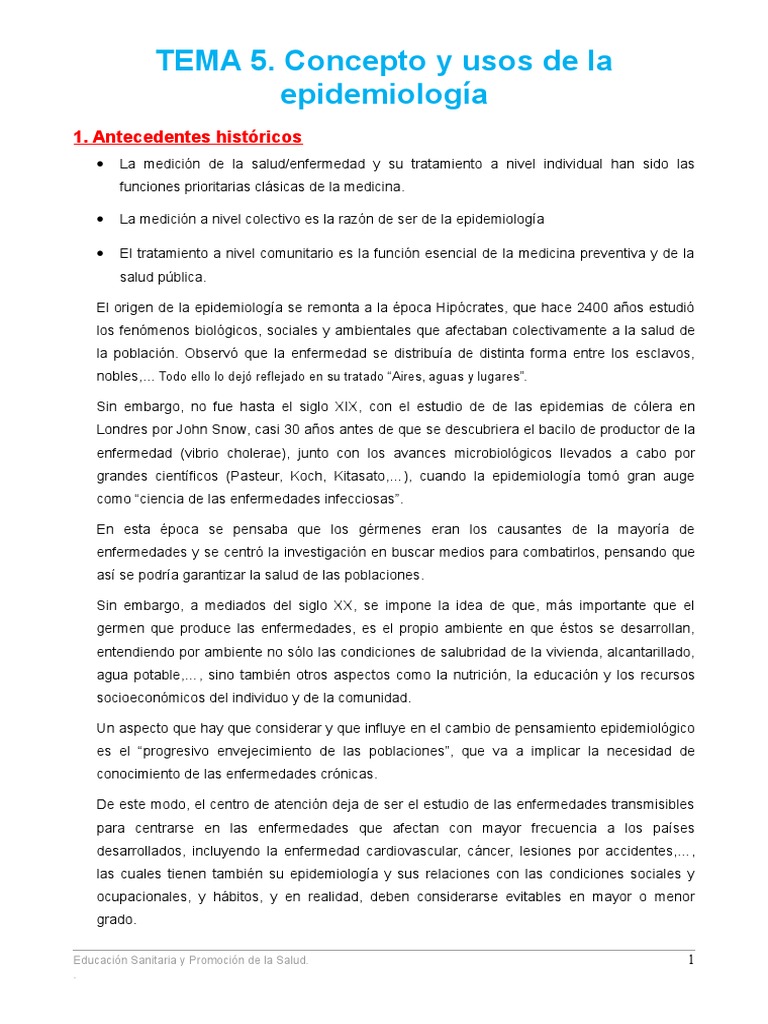 Concepto y Usos de La Epidemiología. | PDF | Epidemiología | Diagnostico medico
