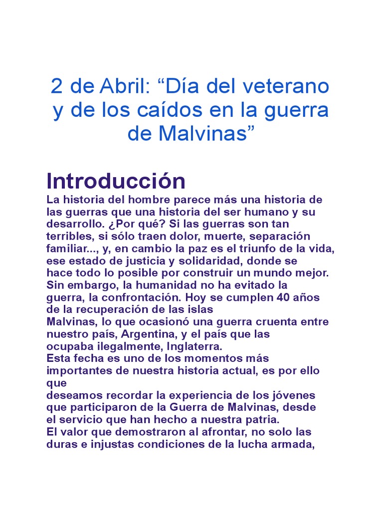 Acto 2 de Abril: "Día Del Veterano y de Los Caídos en La Guerra de ...