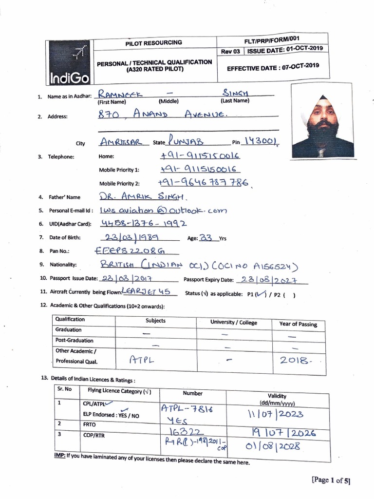 Indigo Form Ramneek Singh | PDF