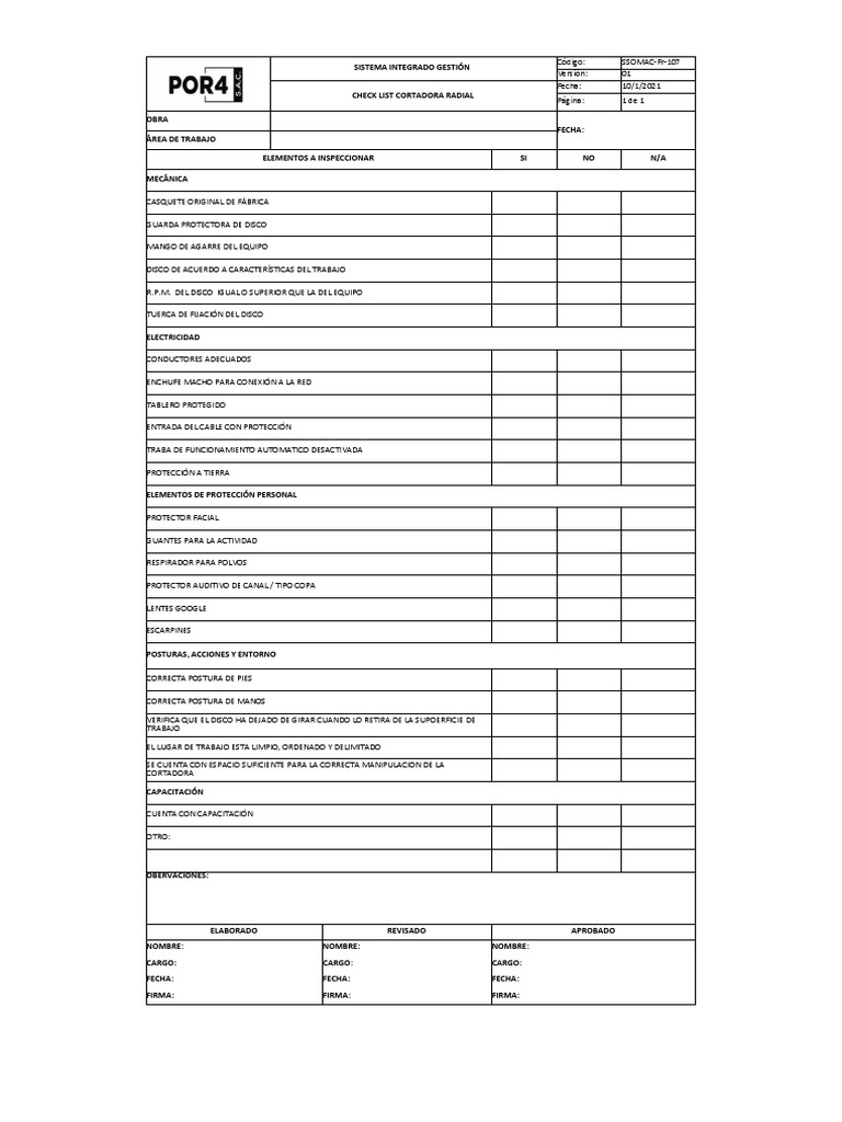 Check List Cortadora Radial | PDF