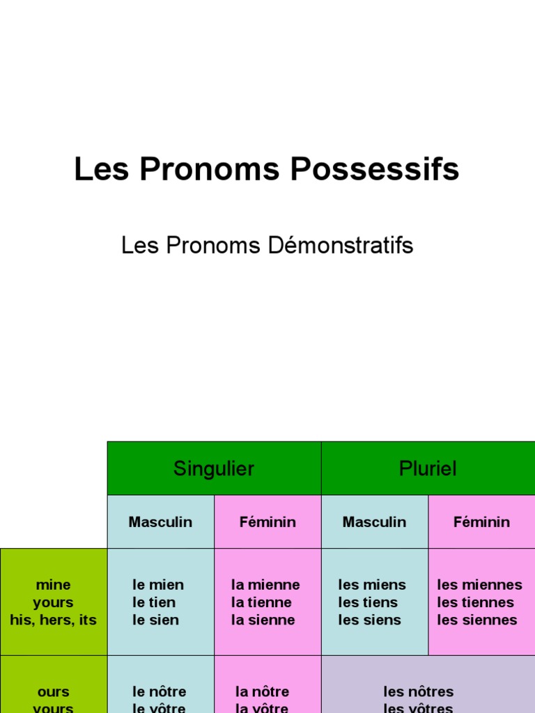 Les Pronoms Possessifs | PDF | Pronom | Relations syntaxiques