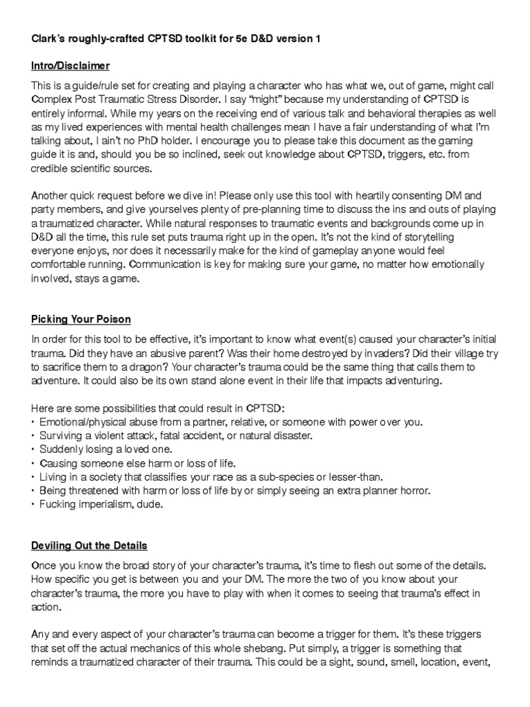 Clarks 5e CPTSD Toolkit | PDF | Complex Post Traumatic Stress Disorder ...