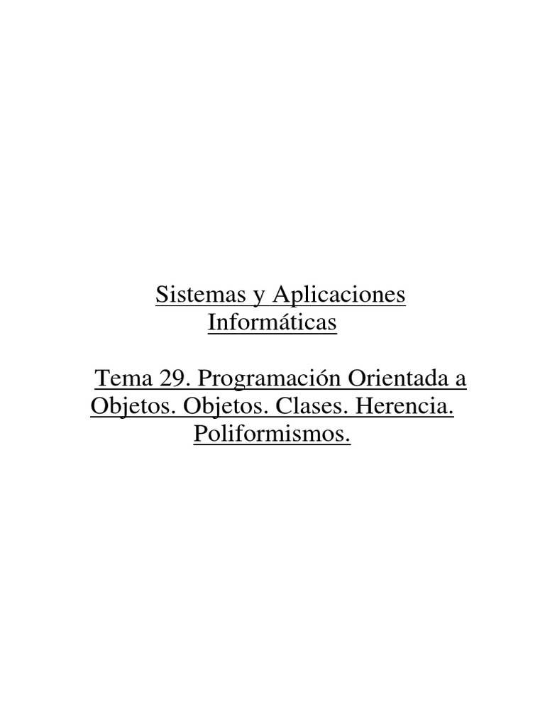 Programación Orientada A Objetos Objetos Clases Herencia