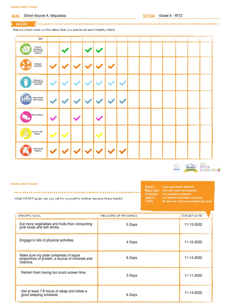 Lesson 3 - Healthy Habits Tracker | PDF | Goal | Foods
