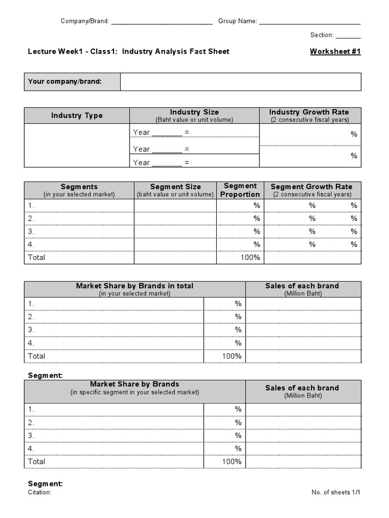 Lecture1 Class1 - Industry Analysis Fact Sheet (Worksheet#1) | PDF ...