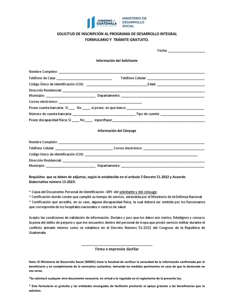 Solicitud Programa Desarrollo Integral | PDF