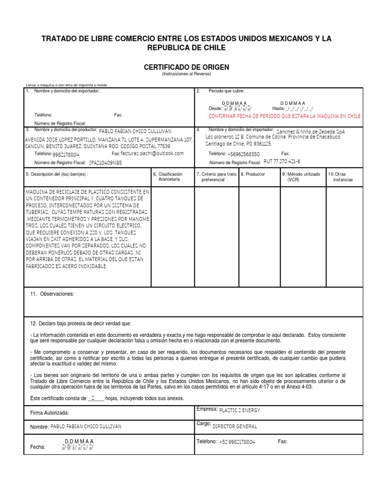 Certificado de Origen - Rev | PDF