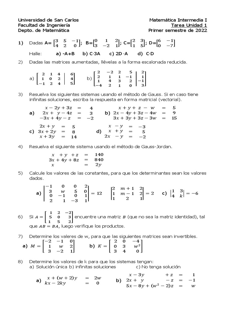 Tareas | PDF | Matriz (Matemáticas) | Ecuaciones