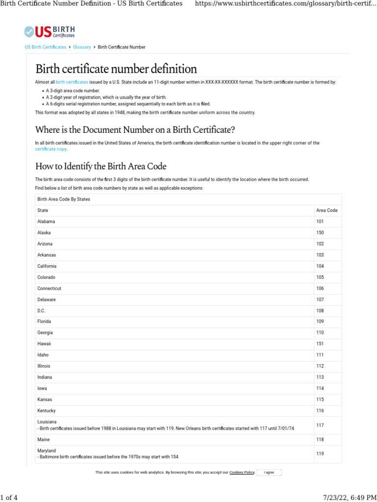 Birth Certificate Number Definition - US Birth Certificates | PDF ...