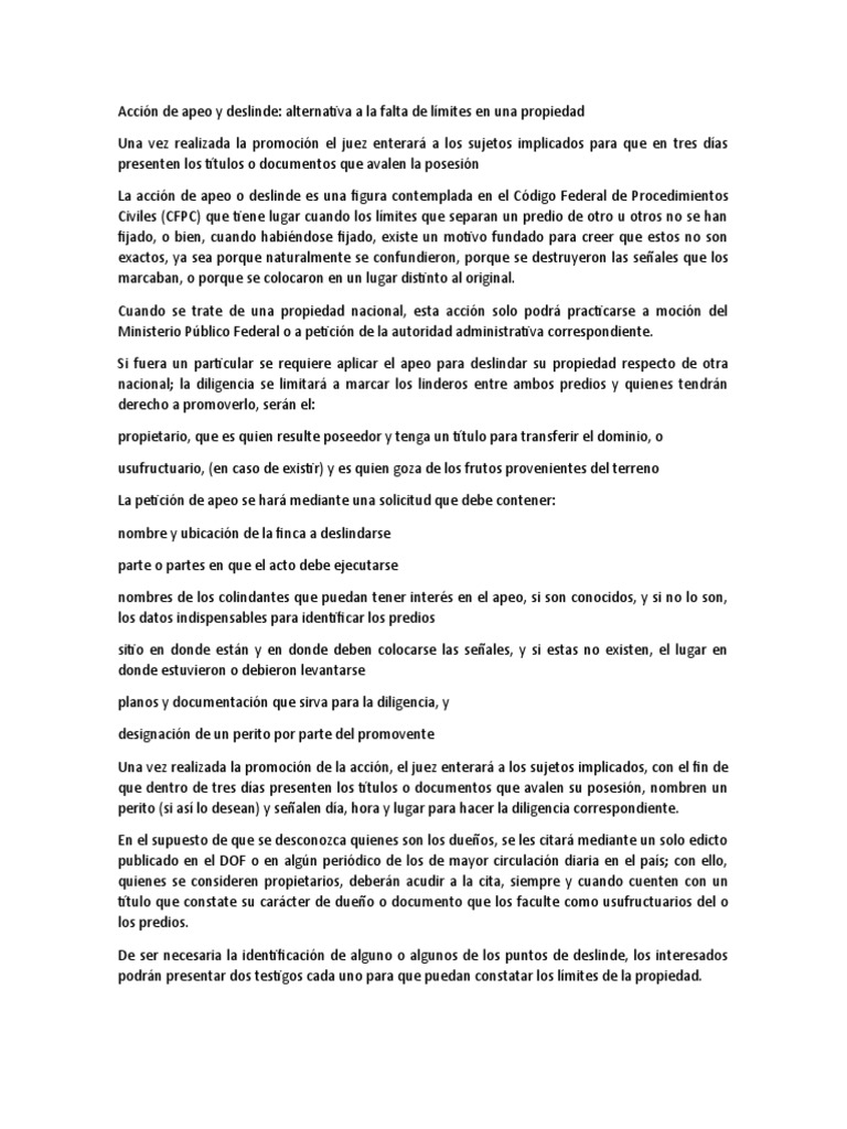 Acción de apeo y deslinde en propiedades | PDF | Propiedad | Justicia
