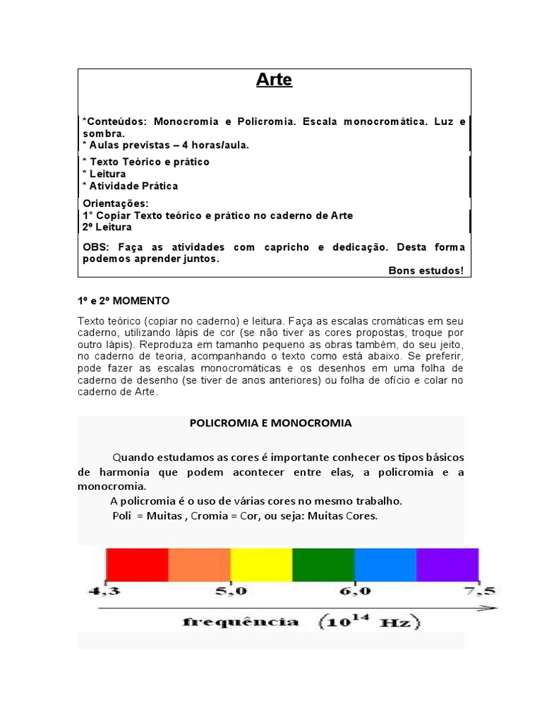 Monocromia e Policromia. Escala Monocromática. Luz e Sombra | PDF