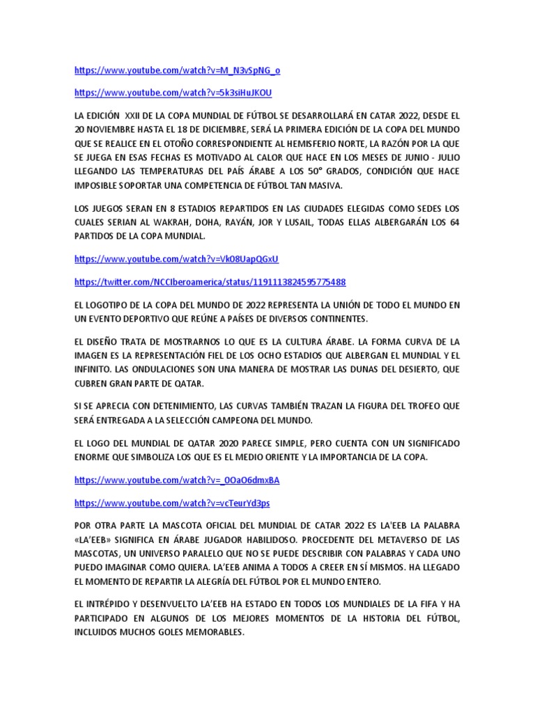 La Edición Xxii de La Copa Mundial de Fútbol | PDF | Asociación de ...