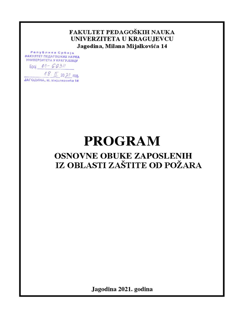Program Osnovne Obuke Zaposlenih Iz Oblasti ZOP 21 | PDF