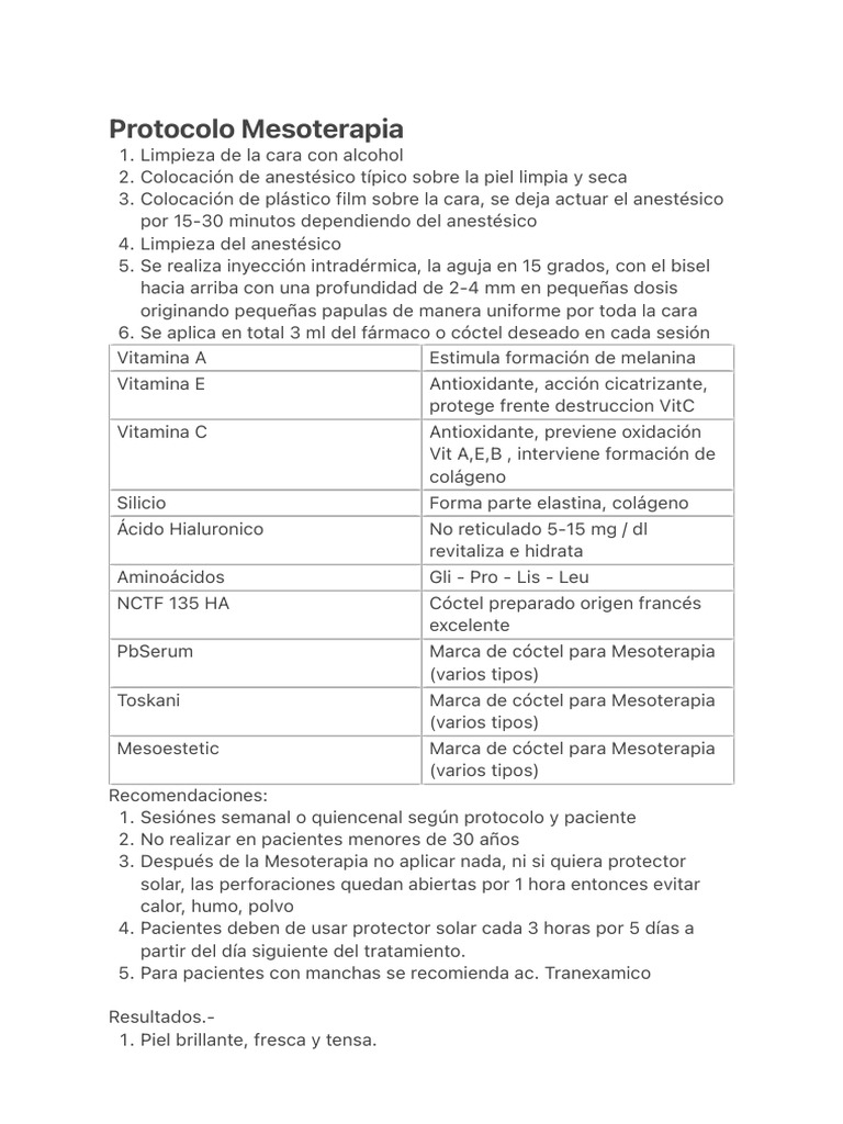 Protocolo Mesoterapia Inyectable Facial | PDF