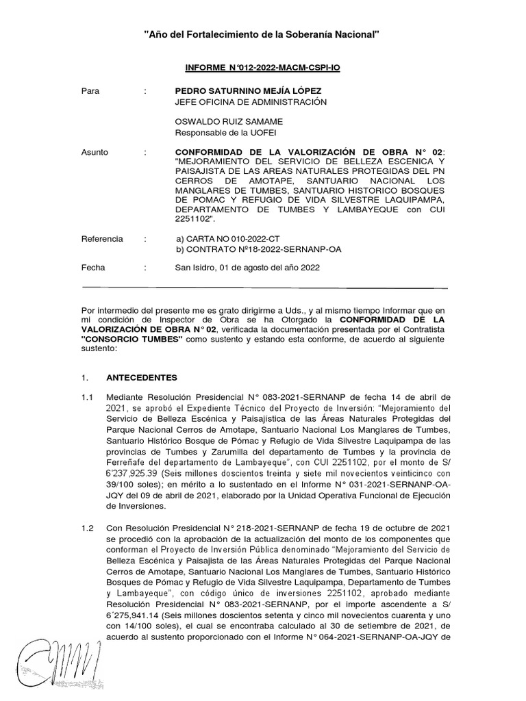 Informe 012 Sernanp | PDF | Seguridad y salud ocupacional | Entorno natural