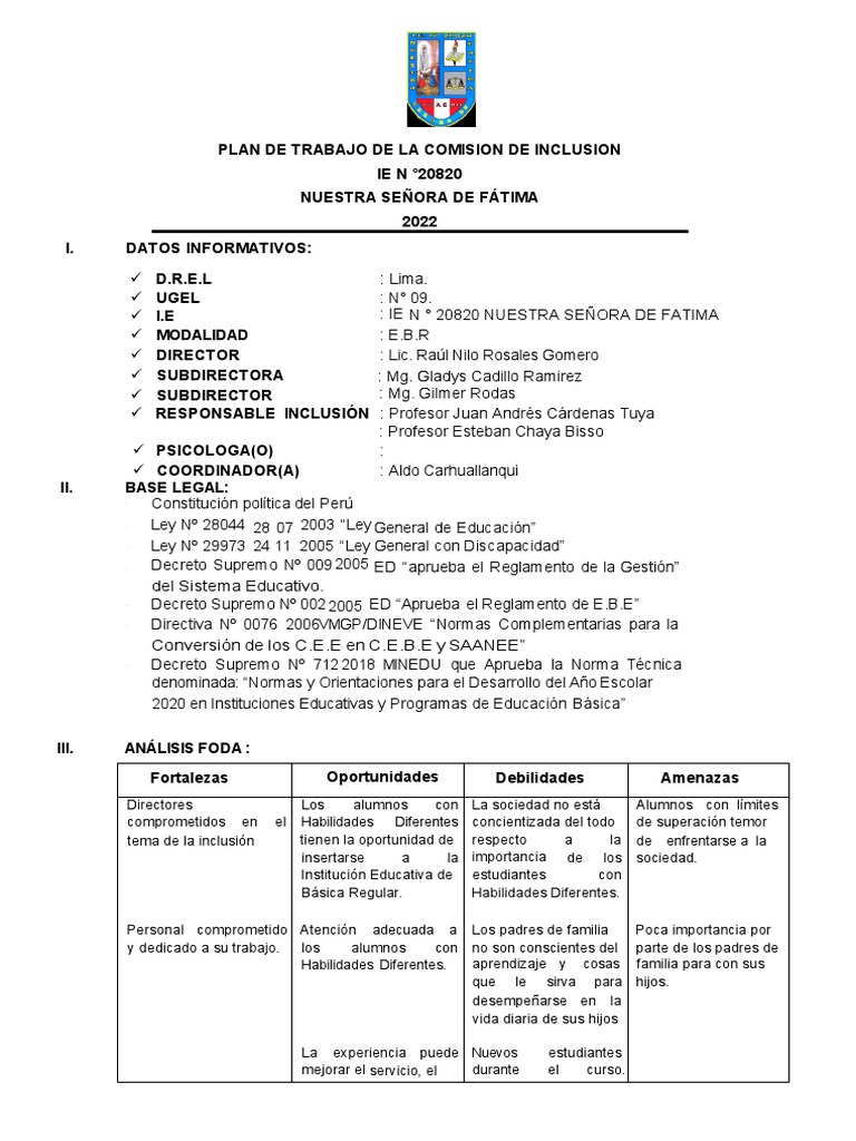 Plan de Trabajo Inclusion Educativa | PDF | Inclusión (Educación)
