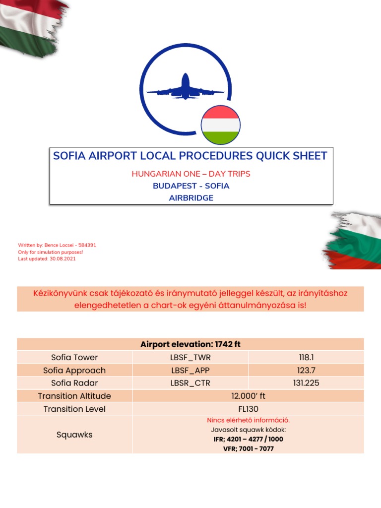 Sofia Airport Local Procedures Quick Sheet | PDF