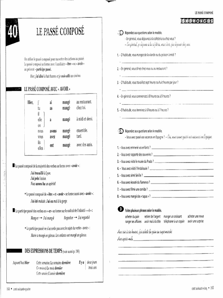 Passé Composé - GP - Intermédiaire + Corrigés | PDF