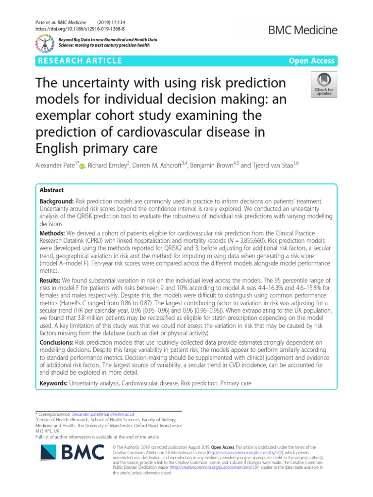 Pate2019 Uncertainty Risk Prediction Models Individual Decision Making ...