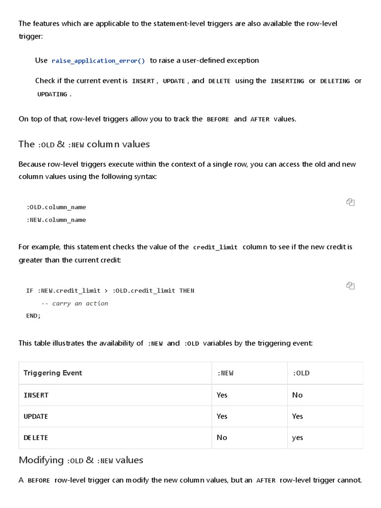 10.3 Oracle Row-Level Triggers | PDF