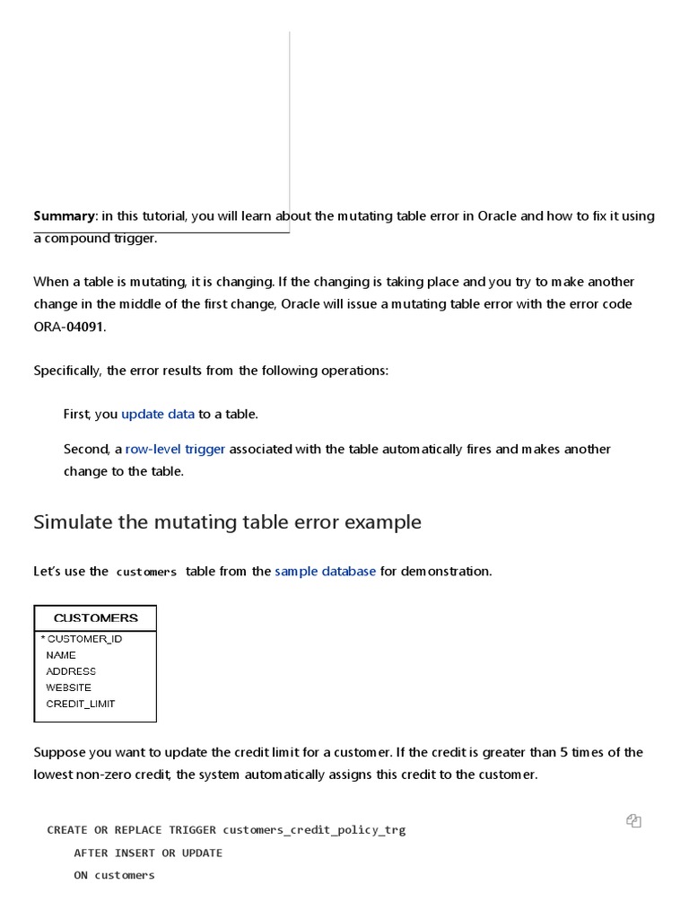 10.8 The Mutating Table Error in Oracle and How To Fix It | PDF | Data Management | Sql