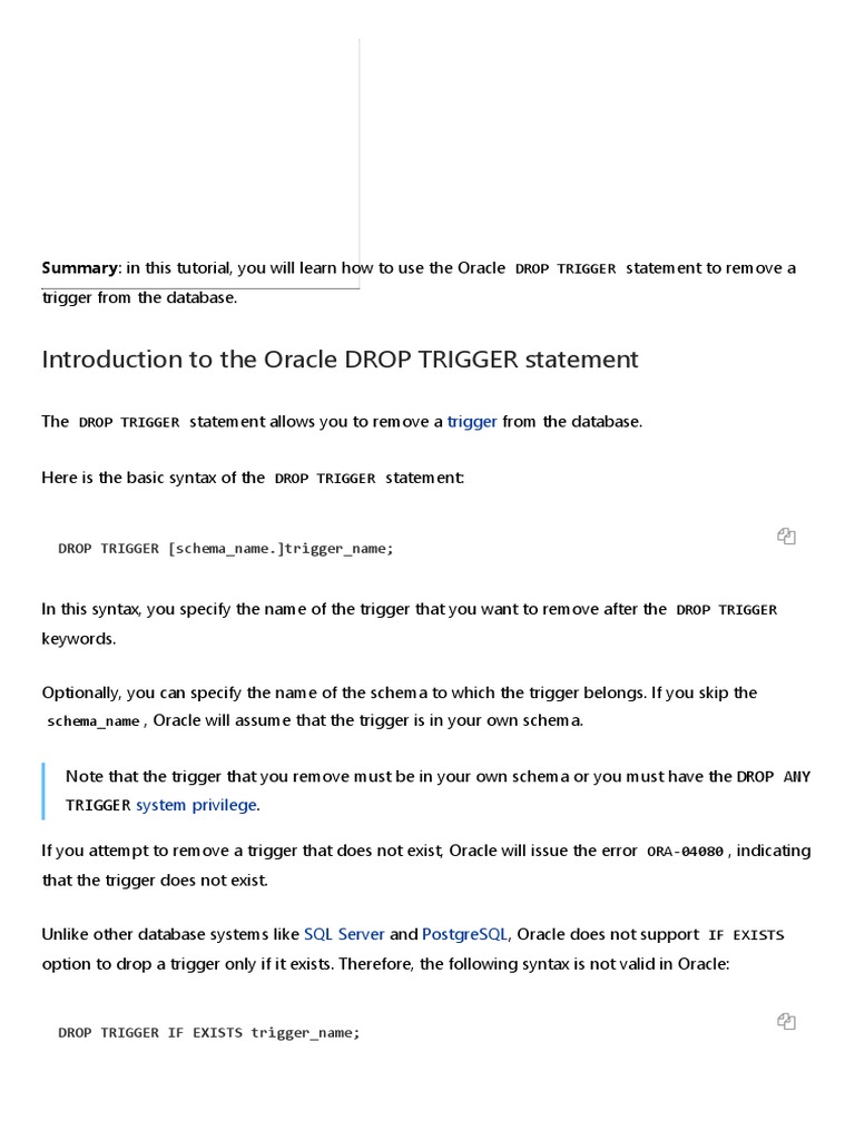 10.7 Learn Oracle DROP TRIGGER by Practical Examples | PDF | Databases | Software Engineering