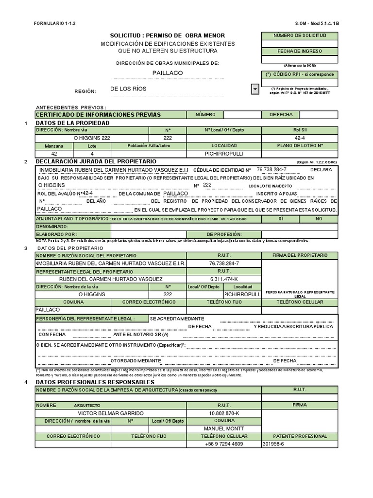 Solicitud Permiso Obra Menor: Modificación Edificaciones | PDF