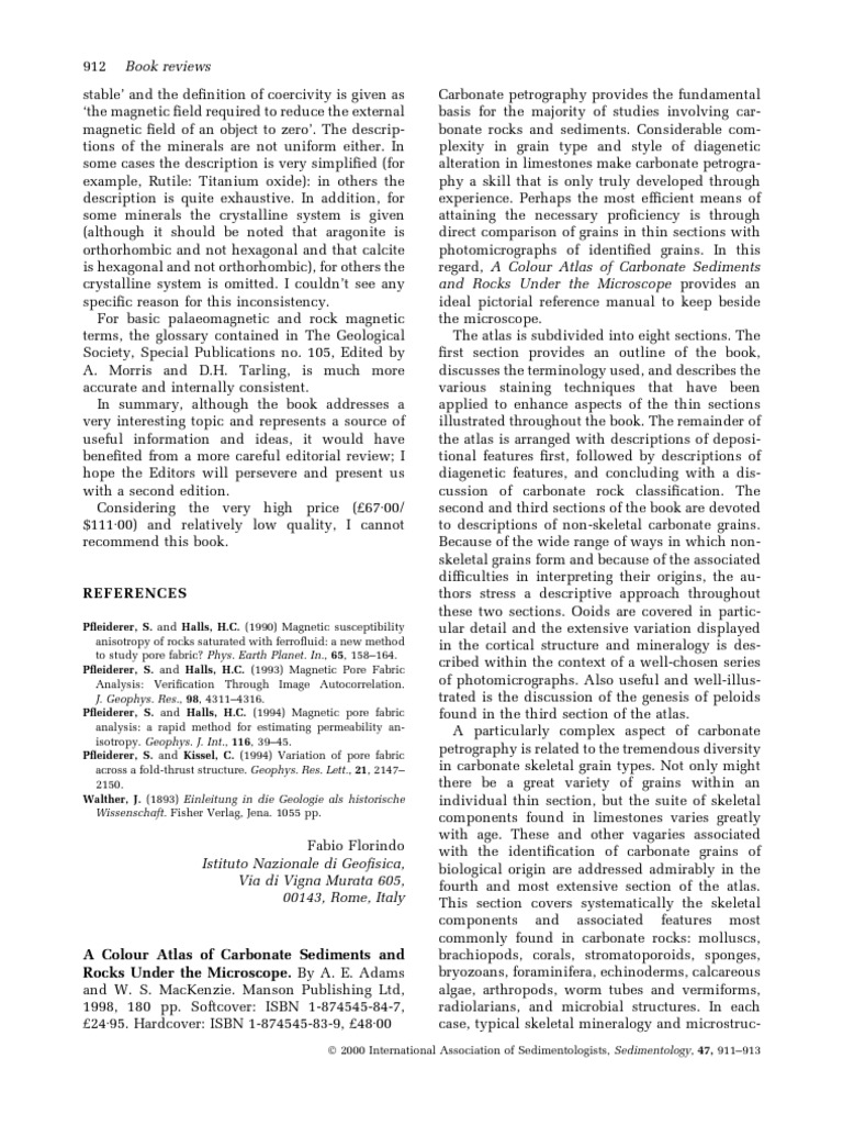 A Colour Atlas of Carbonate Sediments and Rocks Under The Microscope ...