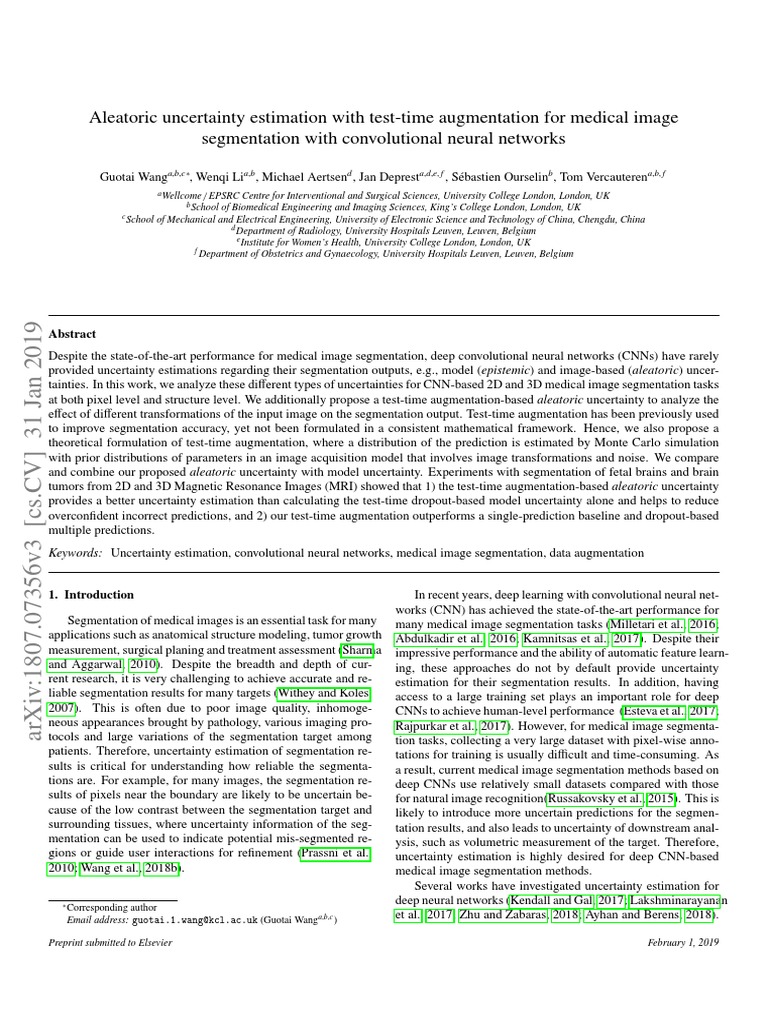 Wang2019 Aleatoric Uncertainty Estimation Test Time Augmentation ...