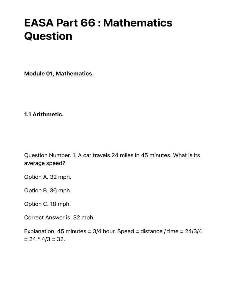 EASA AML Module 1 Mathematics | PDF