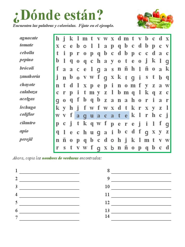 Sopas de Letras - Verduras | PDF
