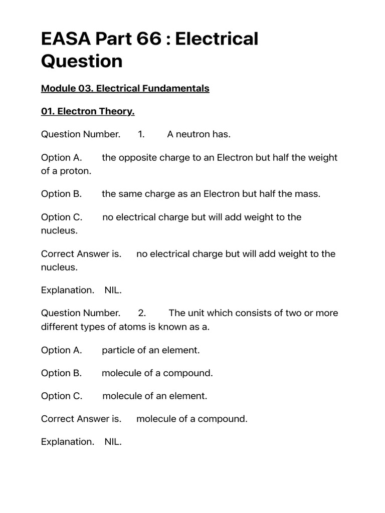 EASA AML Module 3 Electrical Fundamentals | PDF