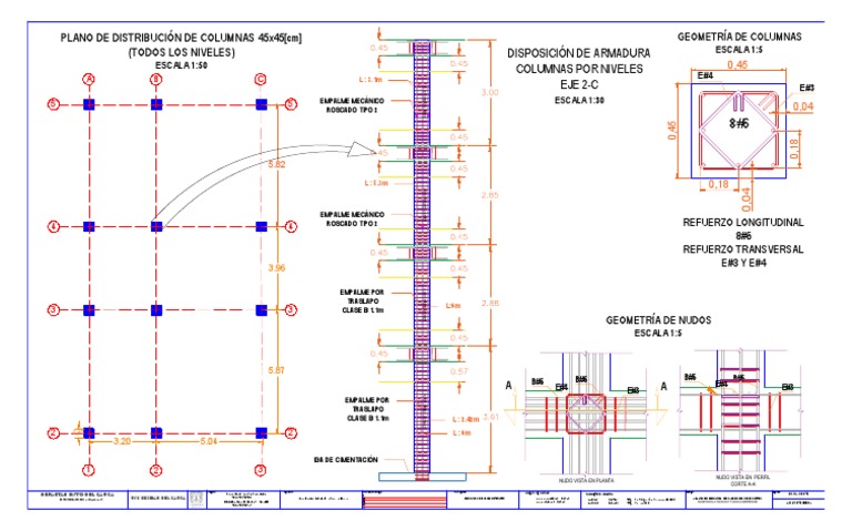 Planificación de distribución y geometría de columnas 45x45cm | PDF ...