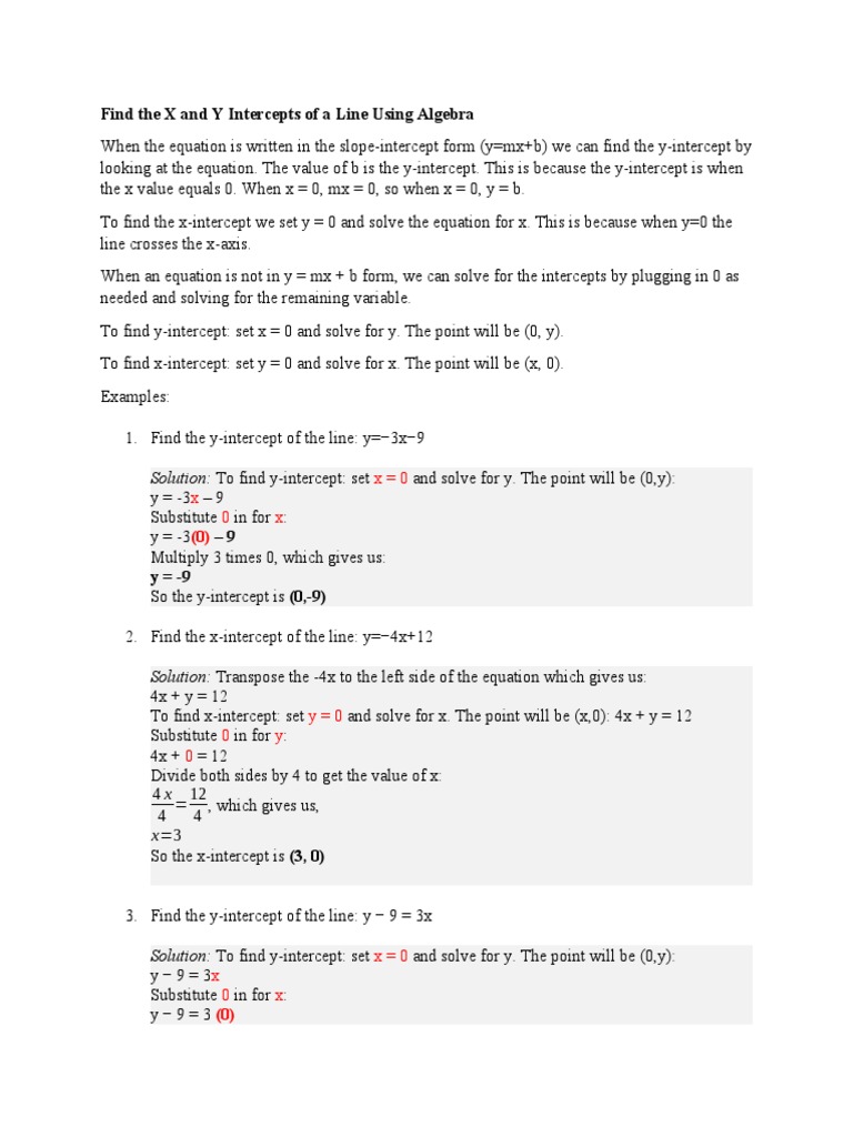 Finding Intercepts of A Line | PDF