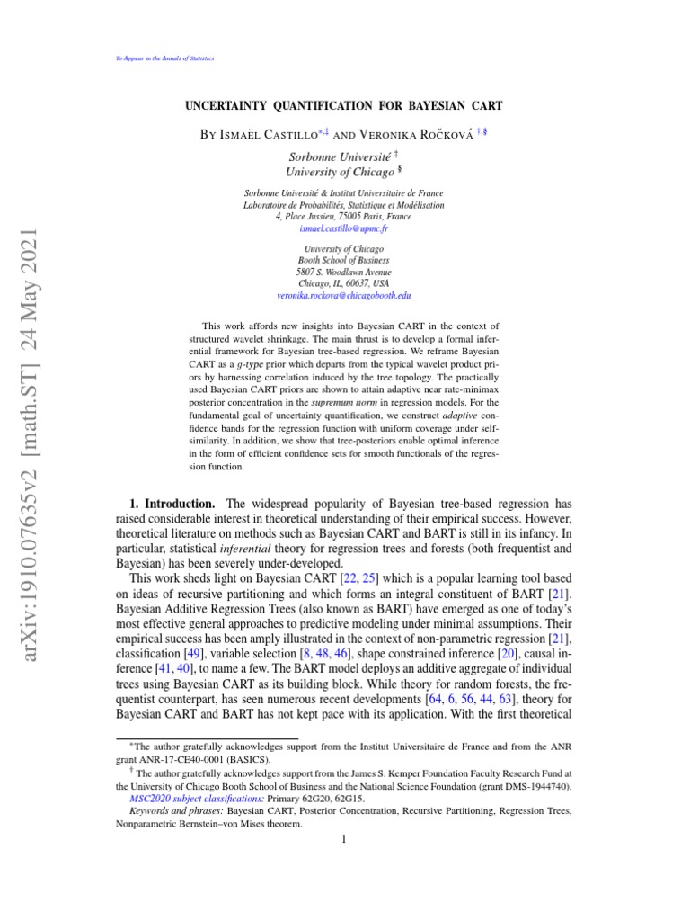Uncertainty Quantification For Bayesian Cart: To Appear in The Annals of Statistics | PDF ...