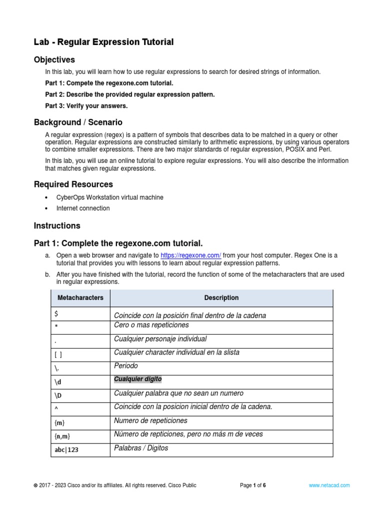 27.2.9 Lab - Regular Expression Tutorial | PDF | Regular Expression | Cyberspace
