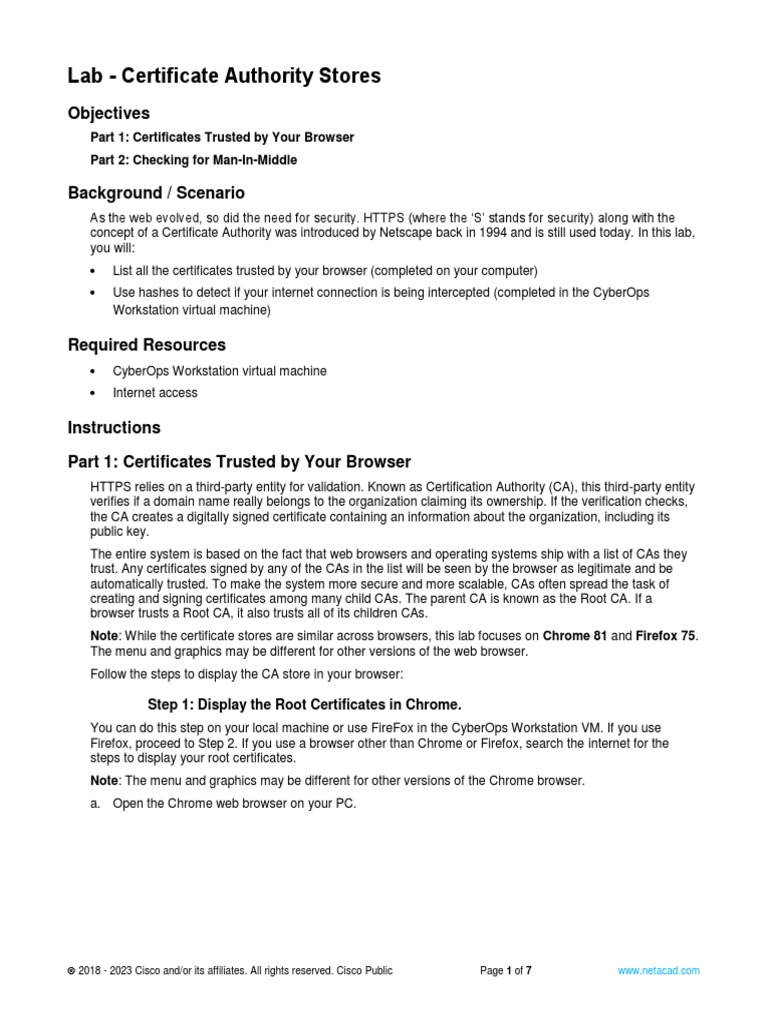 21.4.7 Lab - Certificate Authority Stores | PDF | Public Key ...