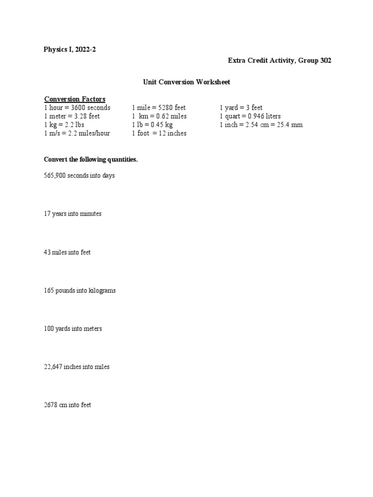 Extra Credit - TOPIC Unit Conversion Practice | PDF | Science & Mathematics