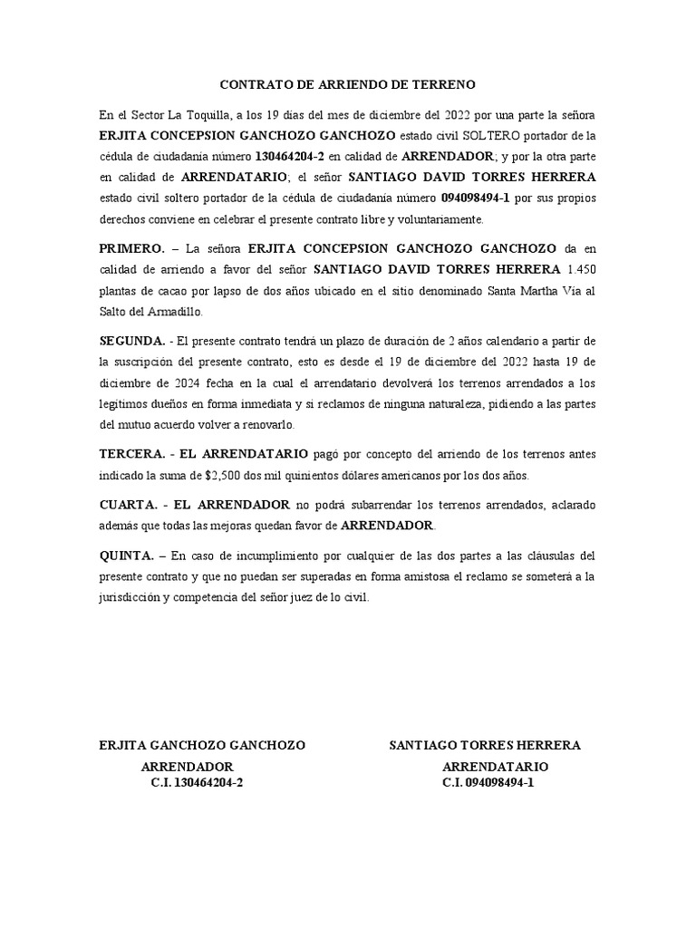 Contrato de Arriendo de Terreno 4 | PDF