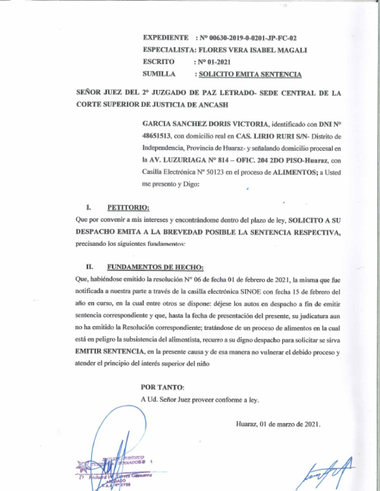 Garcia Sanchez Doris Victoria - Solicito Emita Sentencia | PDF