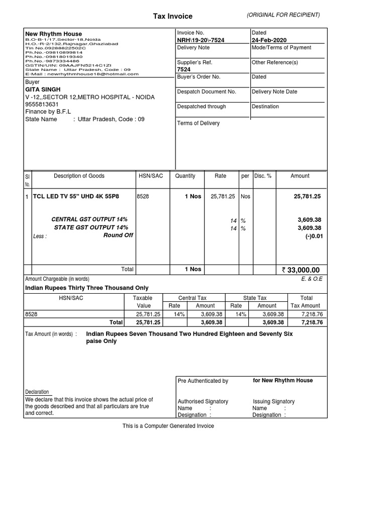 TCL Bill | PDF | Invoice | Taxes