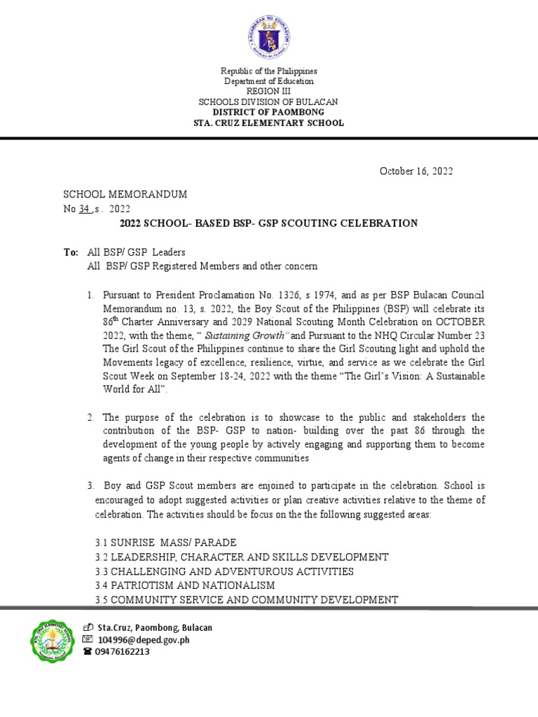 SCES BSP GSP Memo | PDF